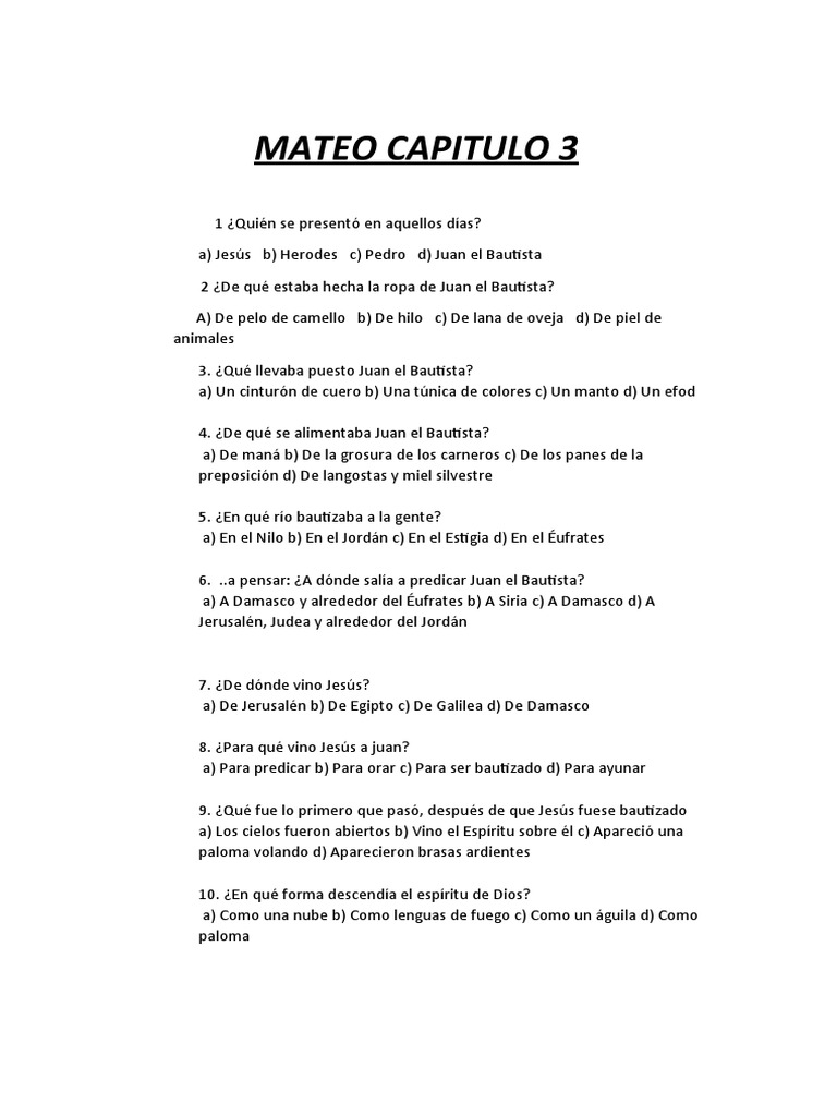 Mateo 3-4: Resumen interactivo del bautismo y tentación de Jesús | PDF ...