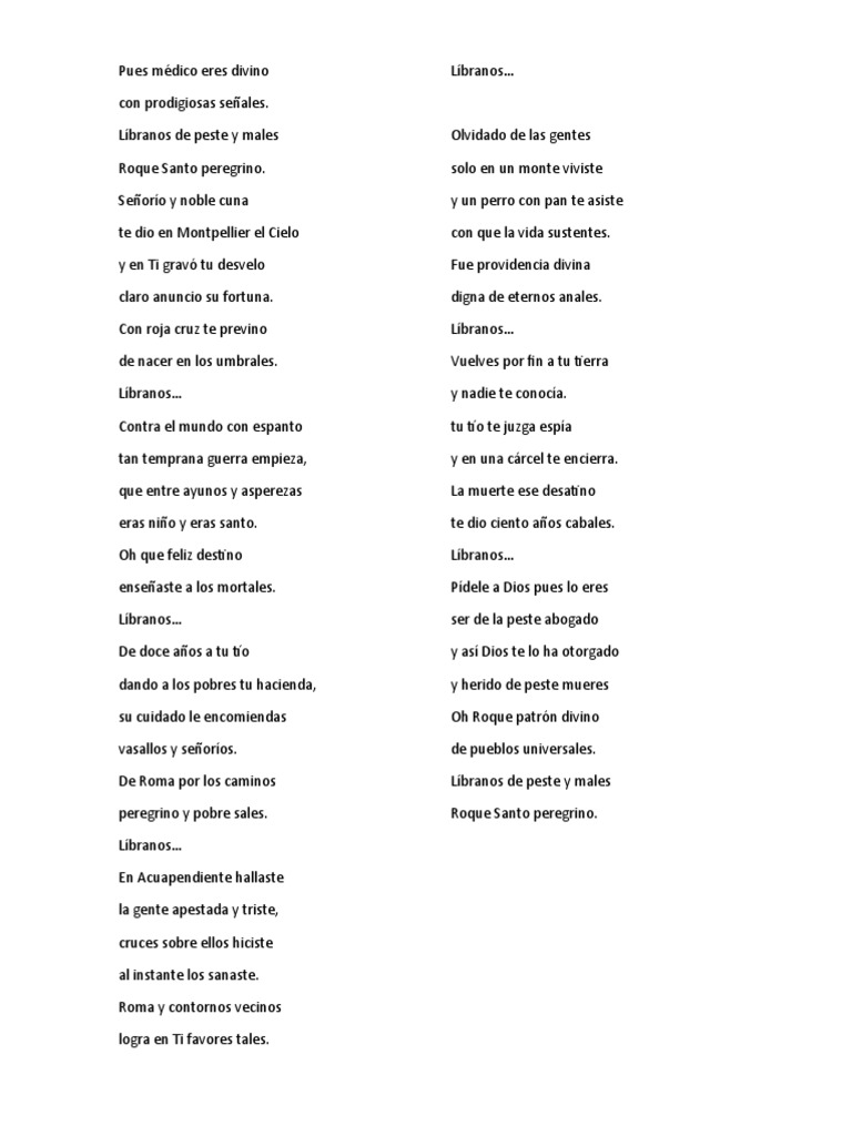 Himno a San Roque: Letra y Alabanza | PDF