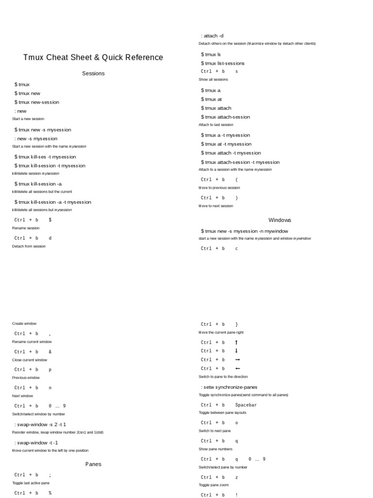 Tmux Cheat Sheet & Quick Reference | PDF | Input/Output | Human–Computer Interaction