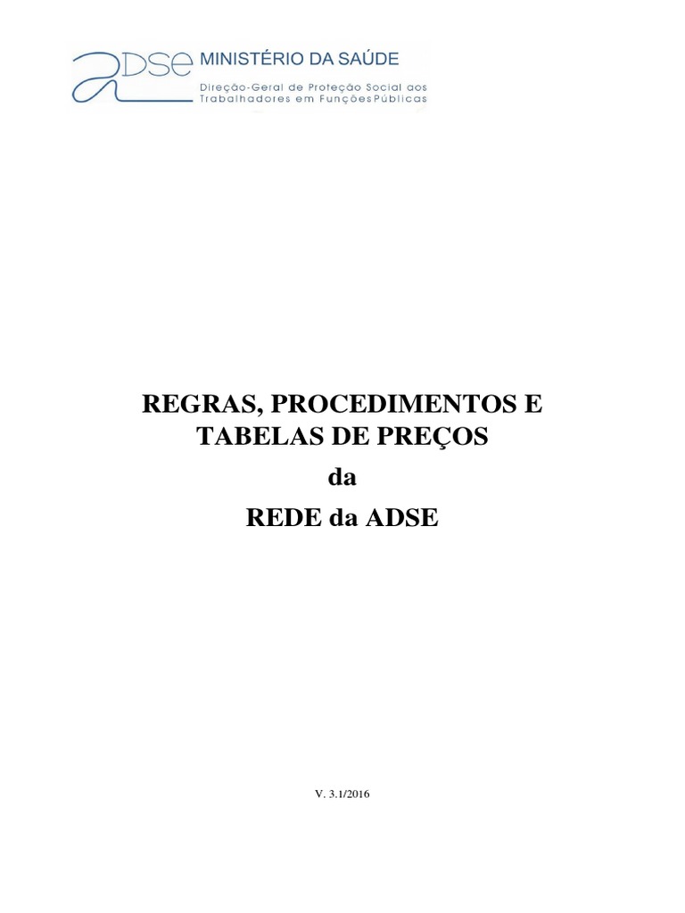 Regras e Tabelas de Preços ADSE 2016 | PDF | Arquivo de texto | Dados