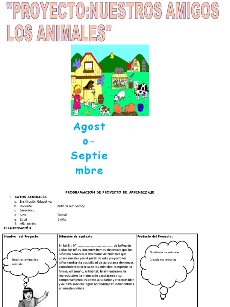 Proyecto de Aprendizaje: Animales 3 años | PDF | Ricitos de oro y los ...