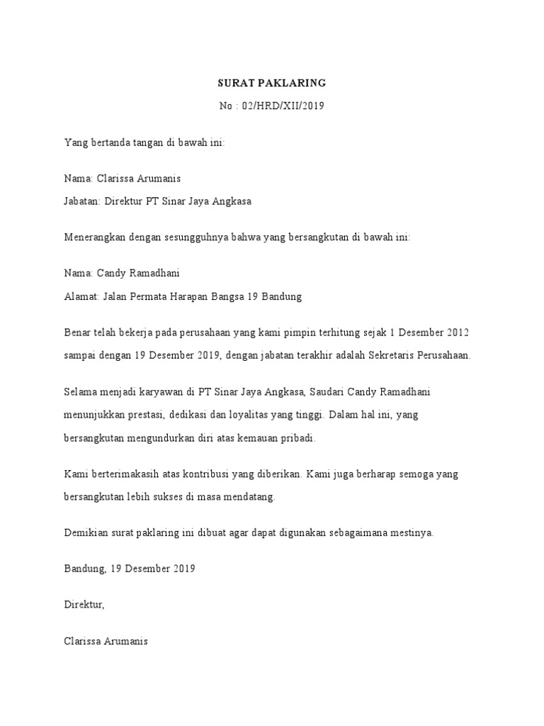 Surat Paklaring | PDF