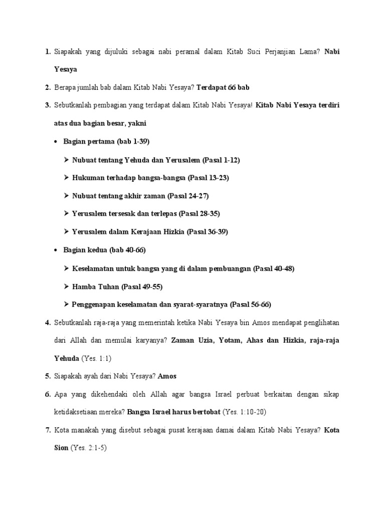 Soal-Soal Untuk Kuis Kitab Suci (Yesaya) | PDF