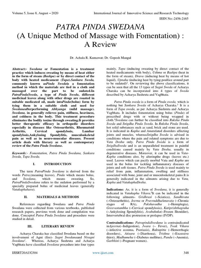 PATRA PINDA SWEDANA (A Unique Method of Massage With Fomentation) A ...