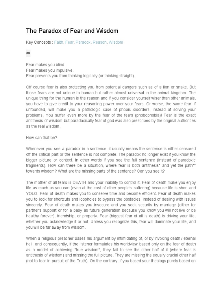 The Paradox of Fear and Wisdom | PDF | Paradox | Reason