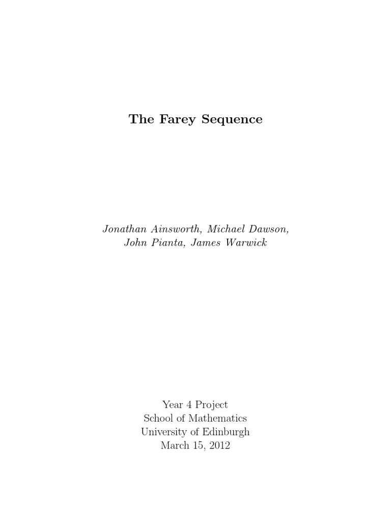 The Farey Sequence: Jonathan Ainsworth, Michael Dawson, John Pianta ...