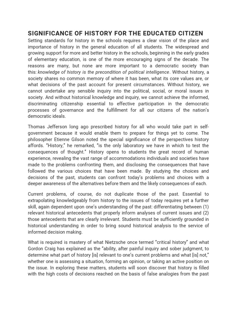Significance of History For The Educated Citizen | PDF | Citizenship ...