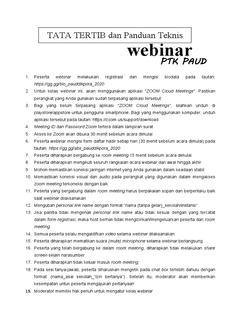 Tata Tertib Webinar Bagi PTK PAUD | PDF