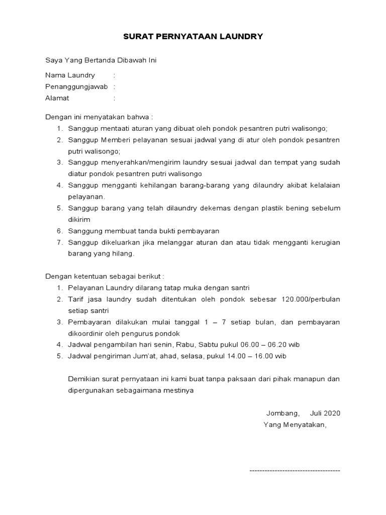 Revisi Surat Pernyataan Laundry | PDF