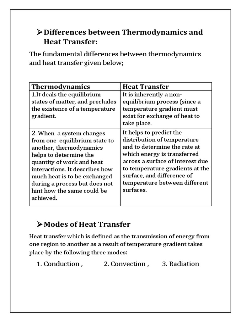 Heat Transfer:: Differences Between Thermodynamics and | PDF | Heat ...