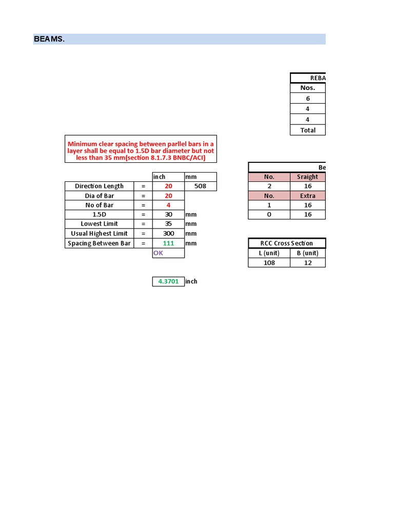 Reinforcement Calculation | PDF | Beam (Structure) | Stress (Mechanics)