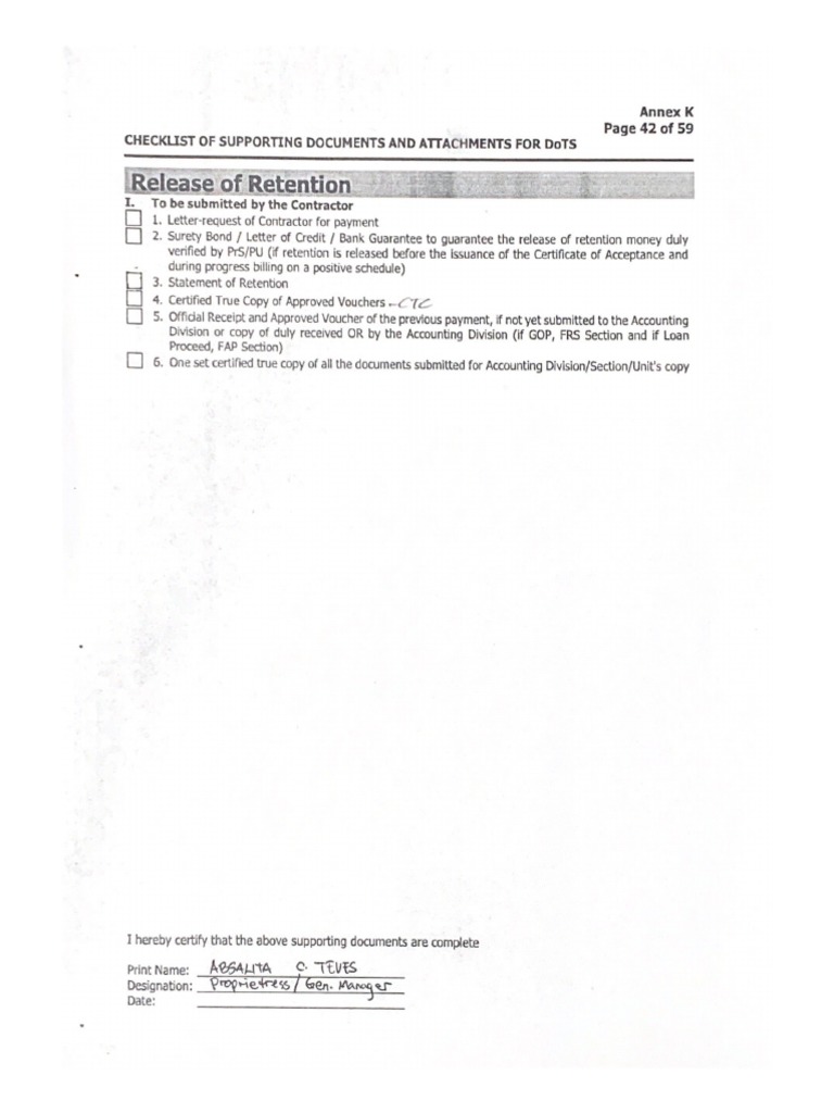 RETENTION Checklist | PDF