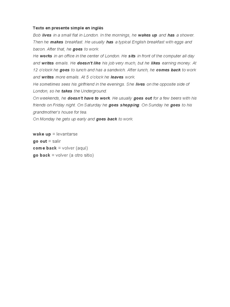 Texto en Presente Simple en Ingles | PDF