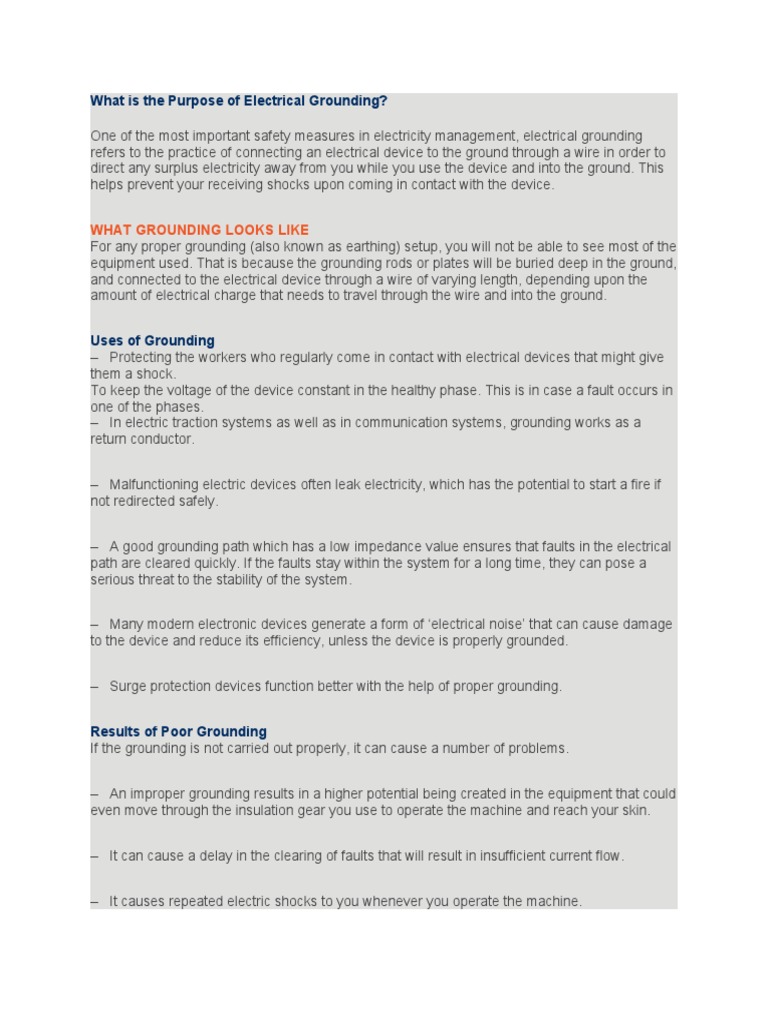 What Is The Purpose of Electrical Grounding? | PDF | Electricity ...