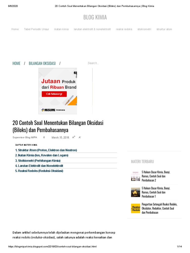 ATURAN BILOKS DAN Contoh Soal Menentukan Bilangan Oksidasi (Biloks) | PDF