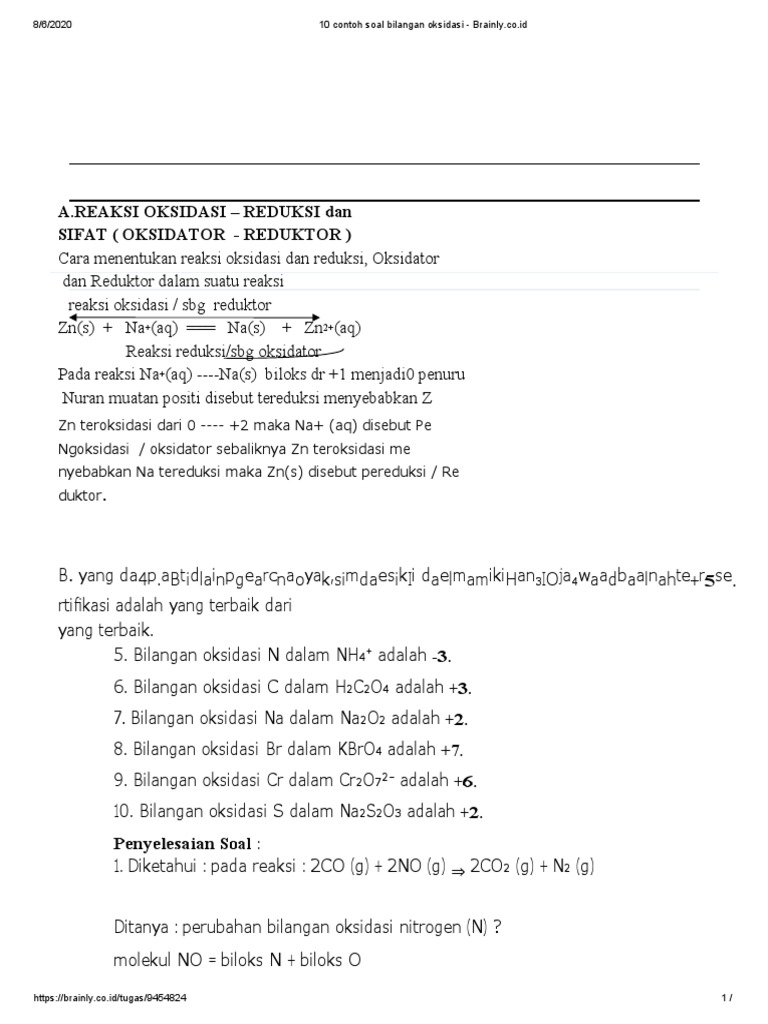 Aturan Biloks Dan Contoh Soal Menghitung Biloks | PDF