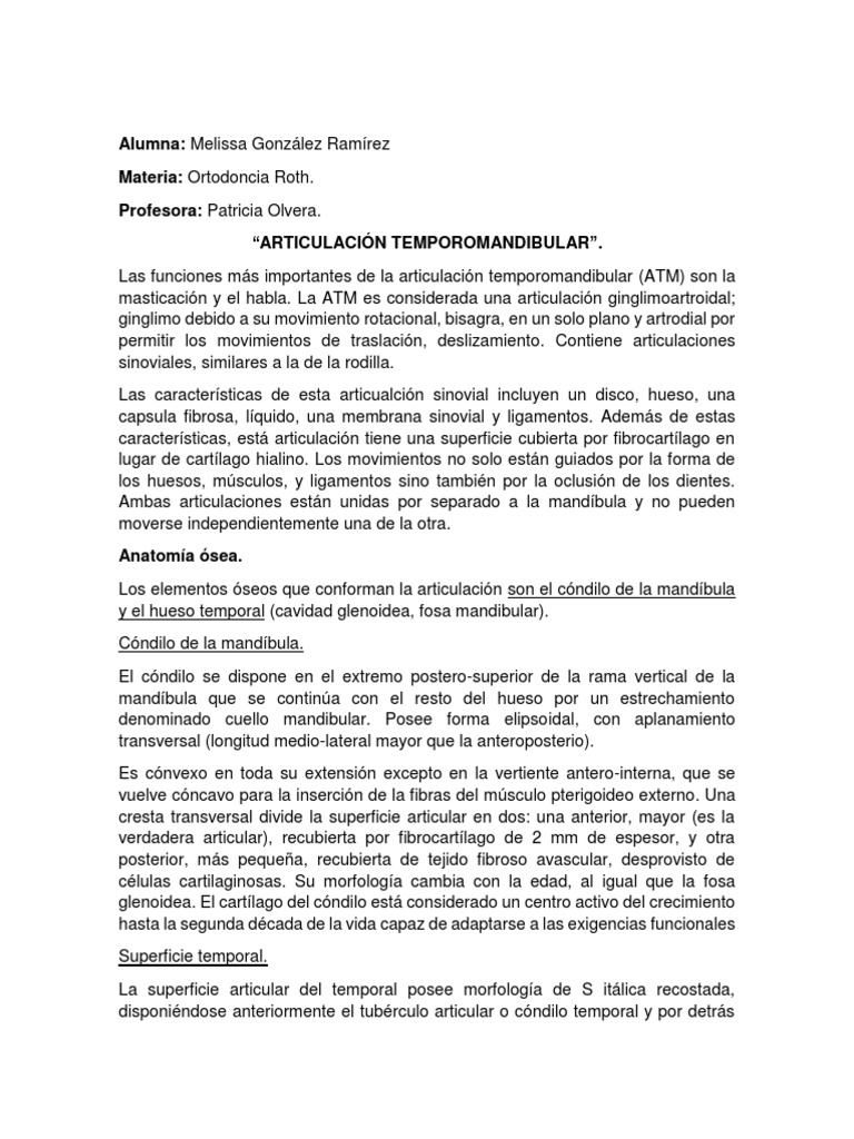 ATM Anatomía Ósea, Inervación, Irrigación, Estructuras PDF | PDF ...