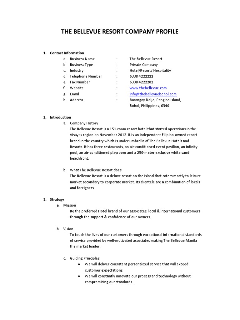 Sample Resort Business Company Profile | PDF | Hotel | Brand