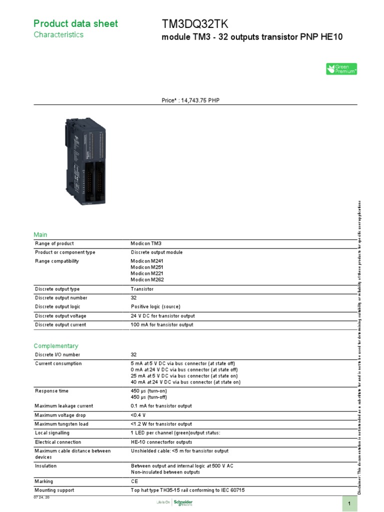 Modicon TM3 - TM3DQ32TK | PDF | Hertz | Electrical Connector