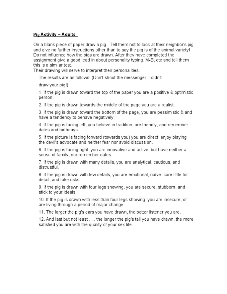 Draw a Pig Personality Test Guide | PDF