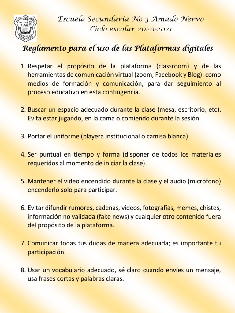 Reglamento Para El Uso De Plataformas Digitales Pdf