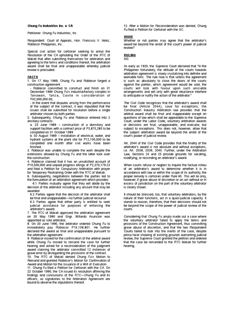 Alternative Dispute Resolution Case Digests | PDF | Arbitration ...