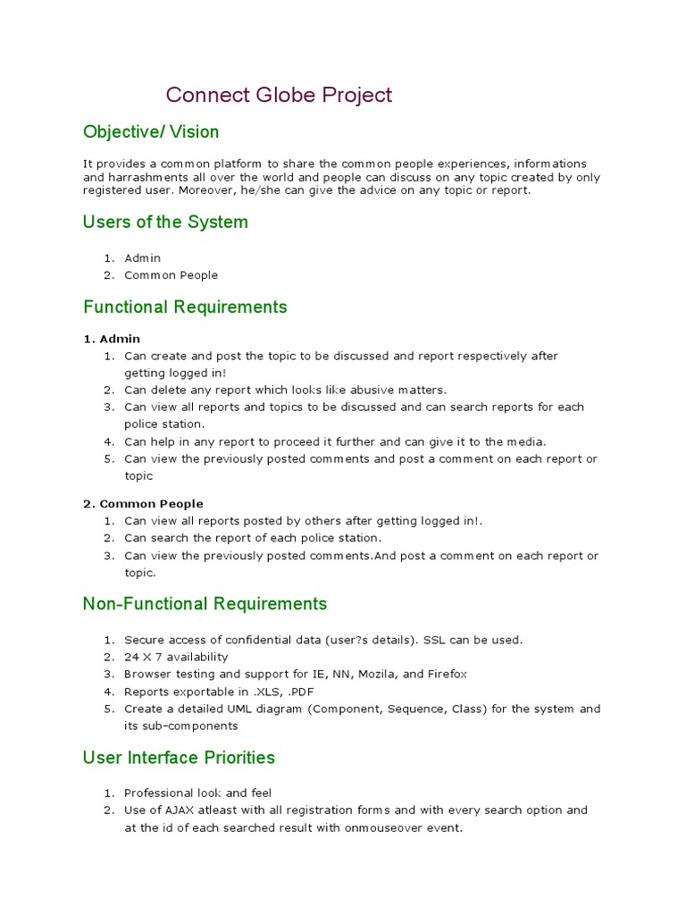 Connect Globe Project: Objective/ Vision | PDF | Net Beans ...