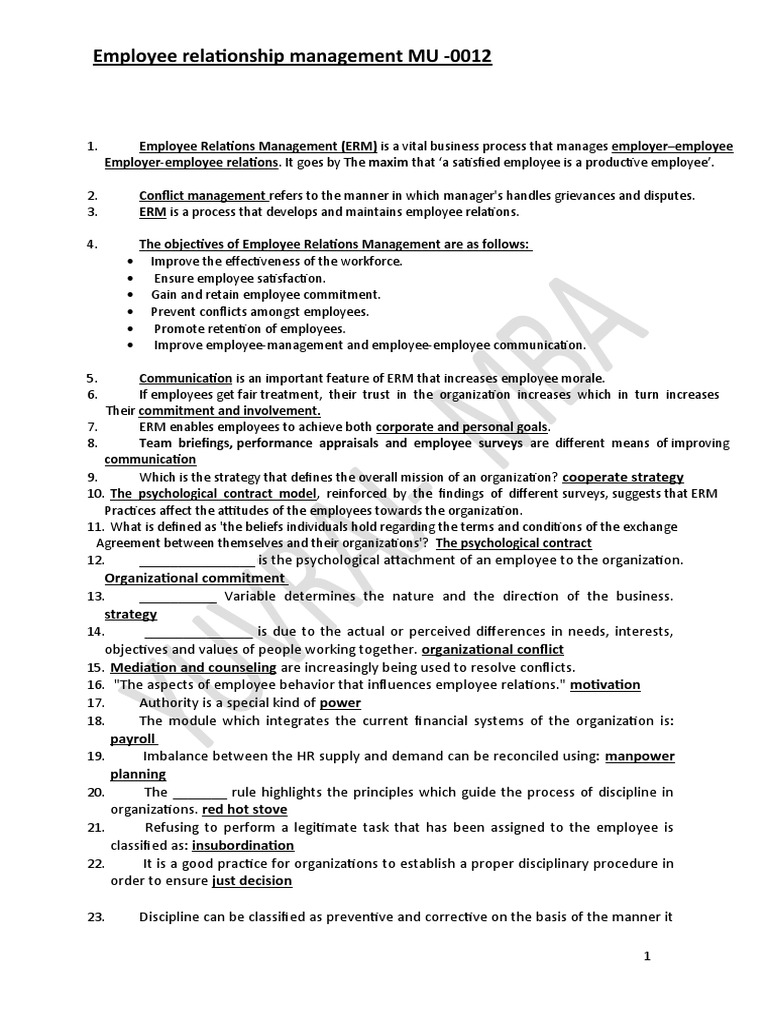 Employee Relationship Management MCQ | PDF | Organizational Culture ...