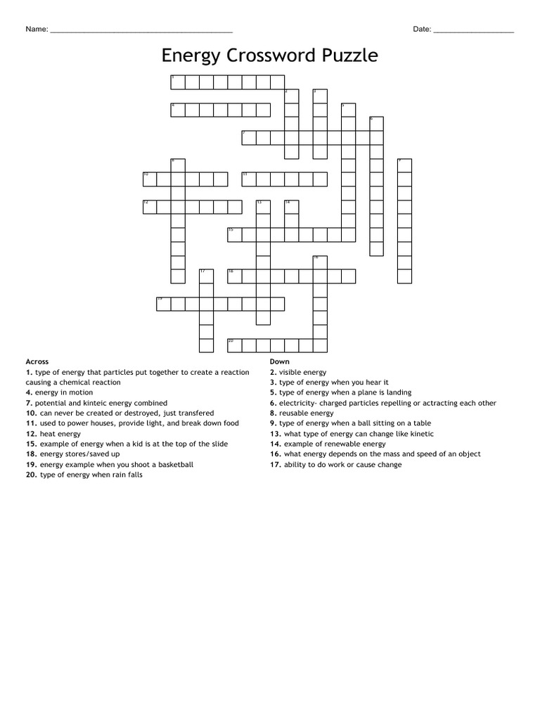 Energy Crossword Puzzle | PDF