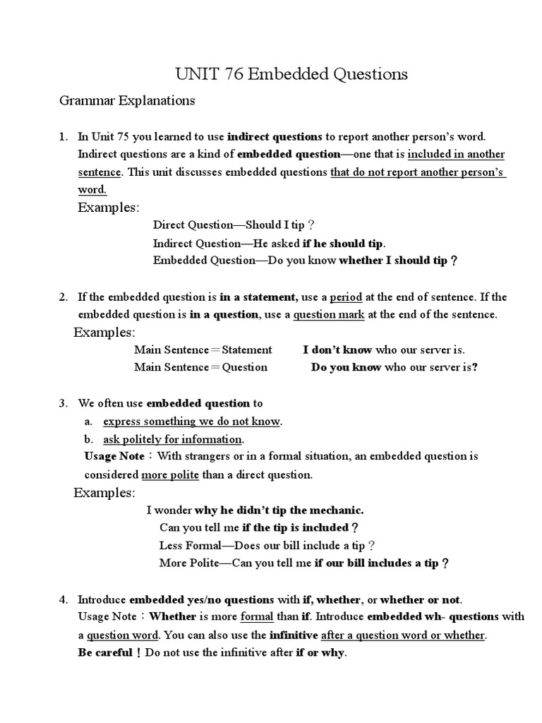 UNIT76 Embedded Questions | PDF | Question | Cognition