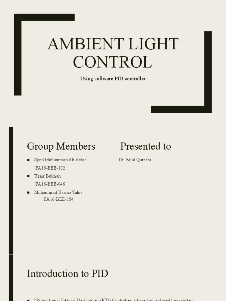 Ambient Light Control: Using Software PID Controller | PDF | Control ...