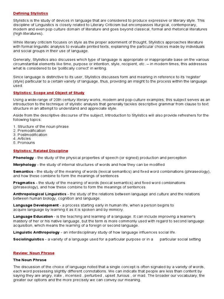 Stylistics: Language and Style Analysis | PDF | Noun | Cognition