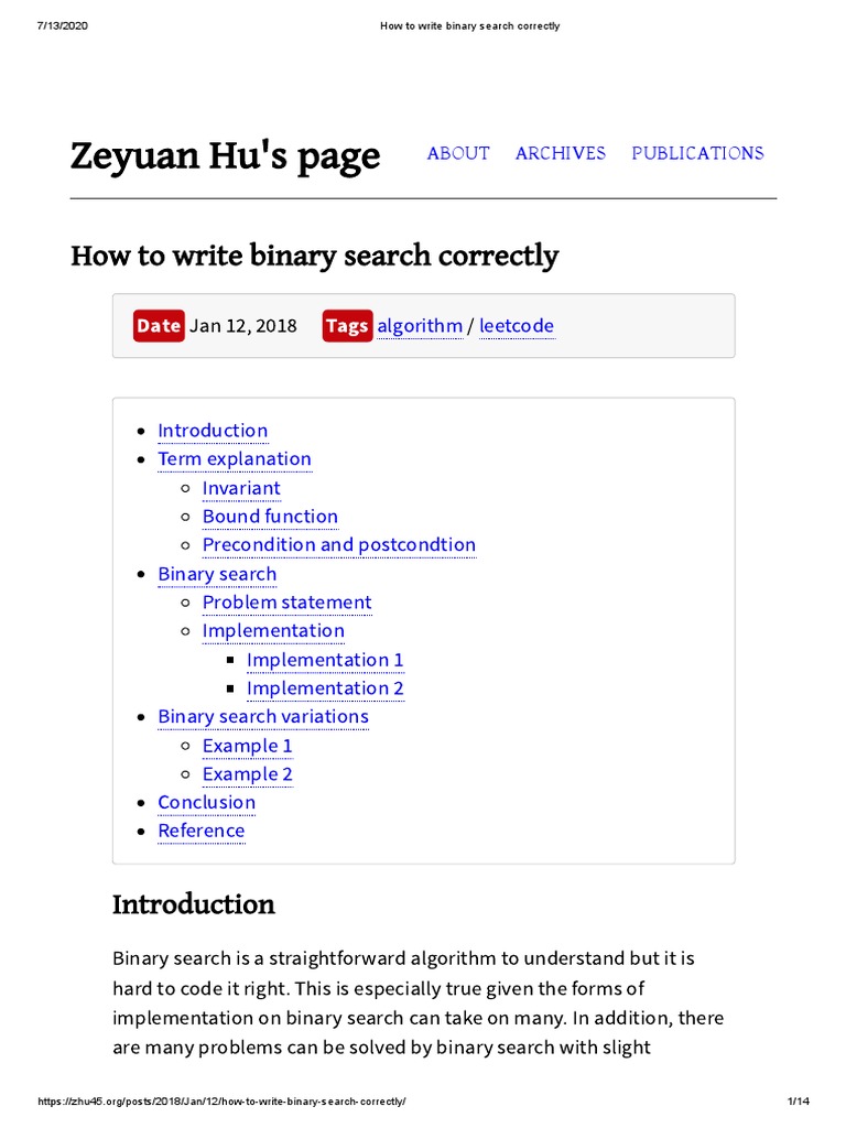 How To Write Binary Search Correctly | PDF | Function (Mathematics ...