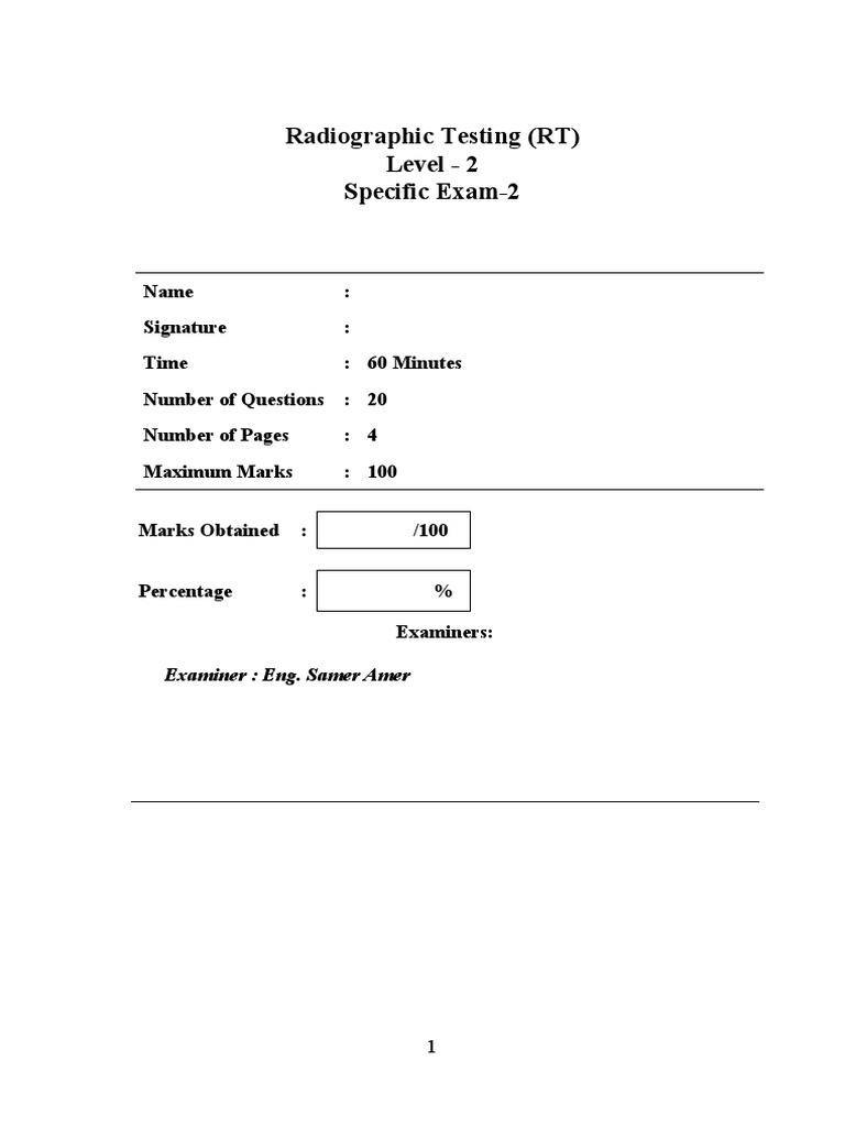 Radiographic Testing Rt Level 2 Specific Exam 2 Pdf Radiography