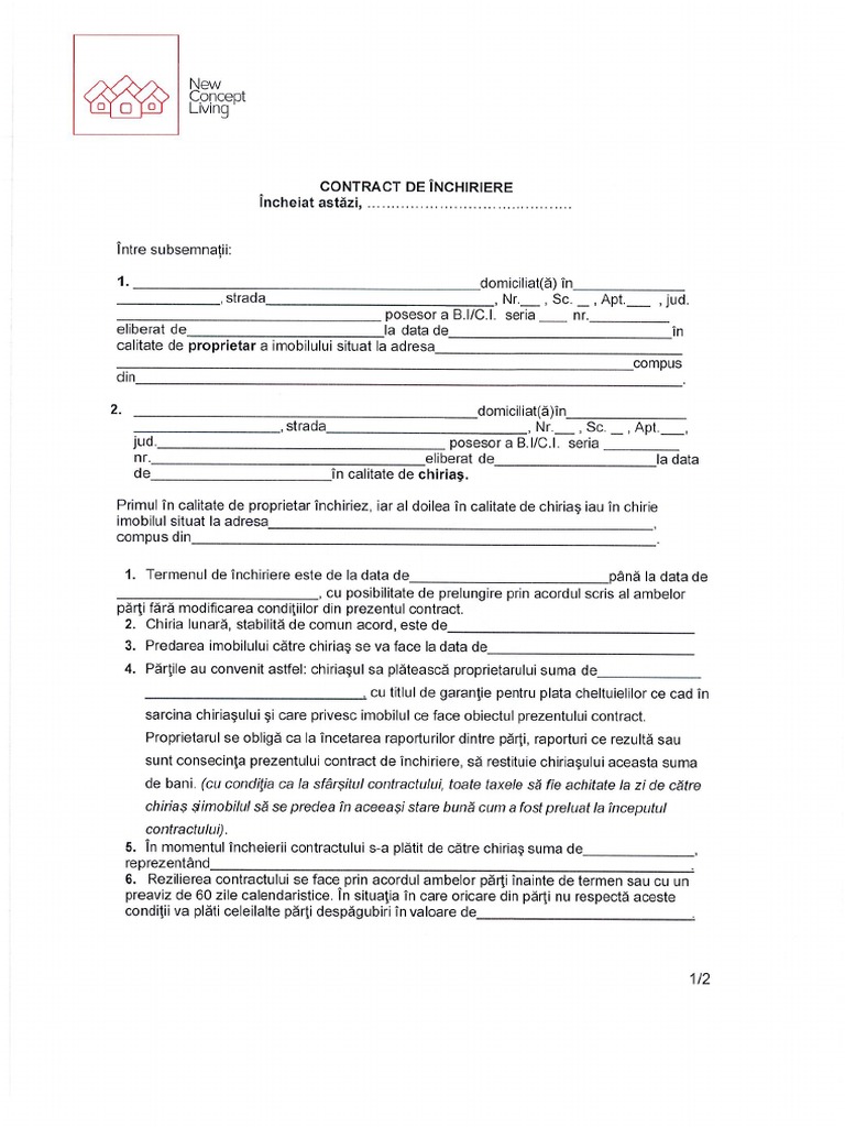 Contract de Inchiriere New Concept Living PDF | PDF