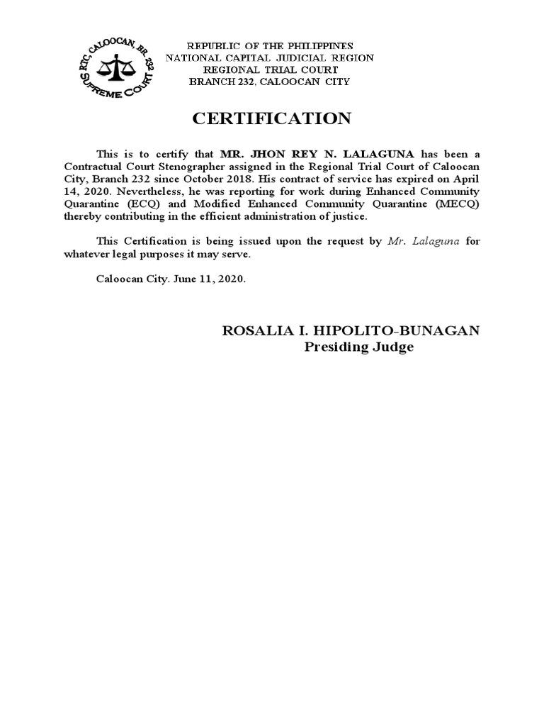 CERTIFICATION Durin ECQ and MECQ | PDF