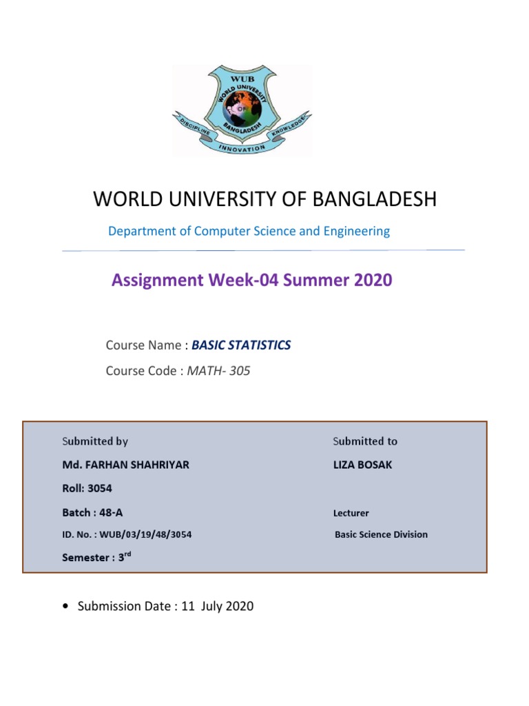 sTAT Assignment Fornt Page | PDF