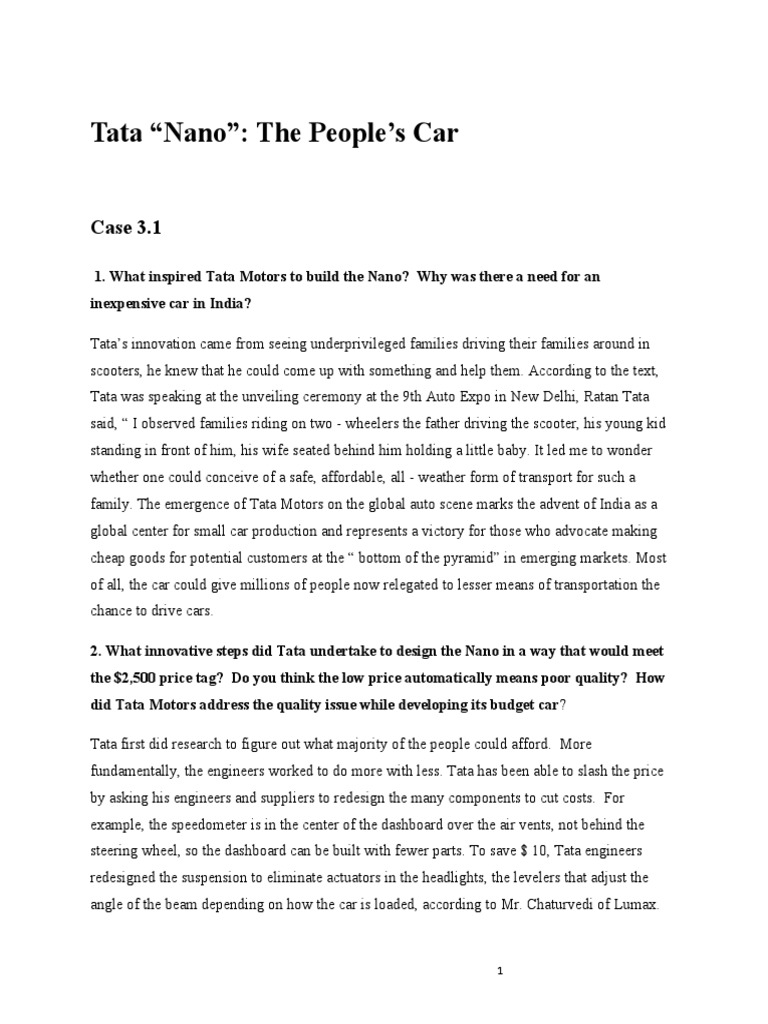 4316 - Case STUDY TATA NANO | Download Free PDF | Car | Vehicle Technology