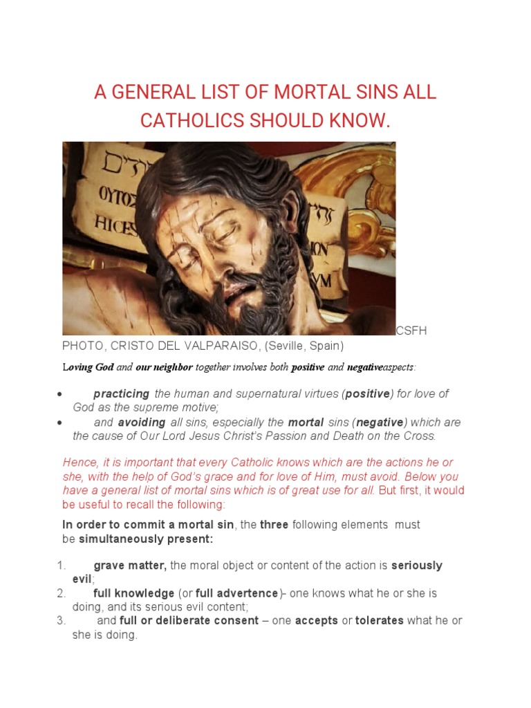 A General List of Mortal Sins All Catholics Should Know.: CSFH Photo ...