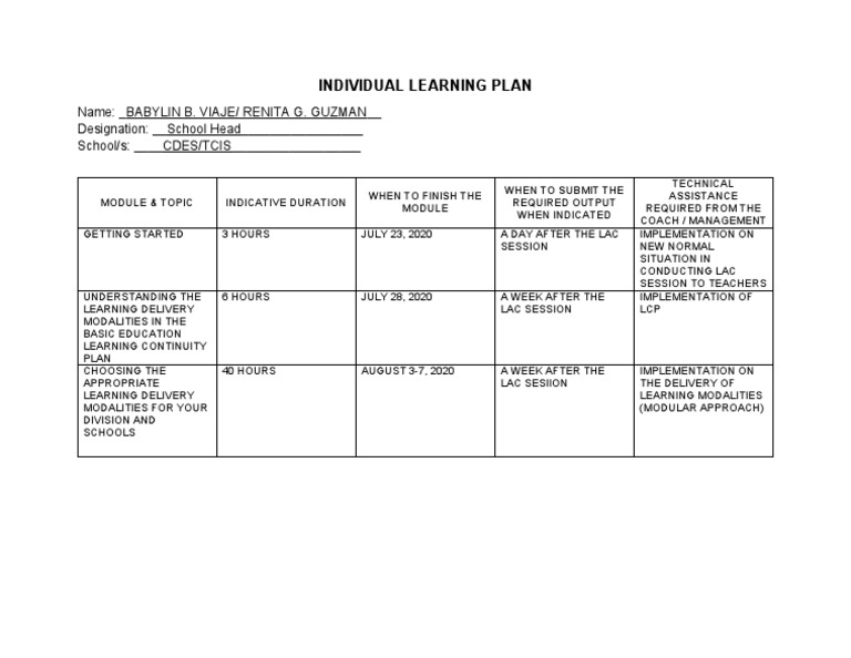 Individual Learning Plan Overview | PDF