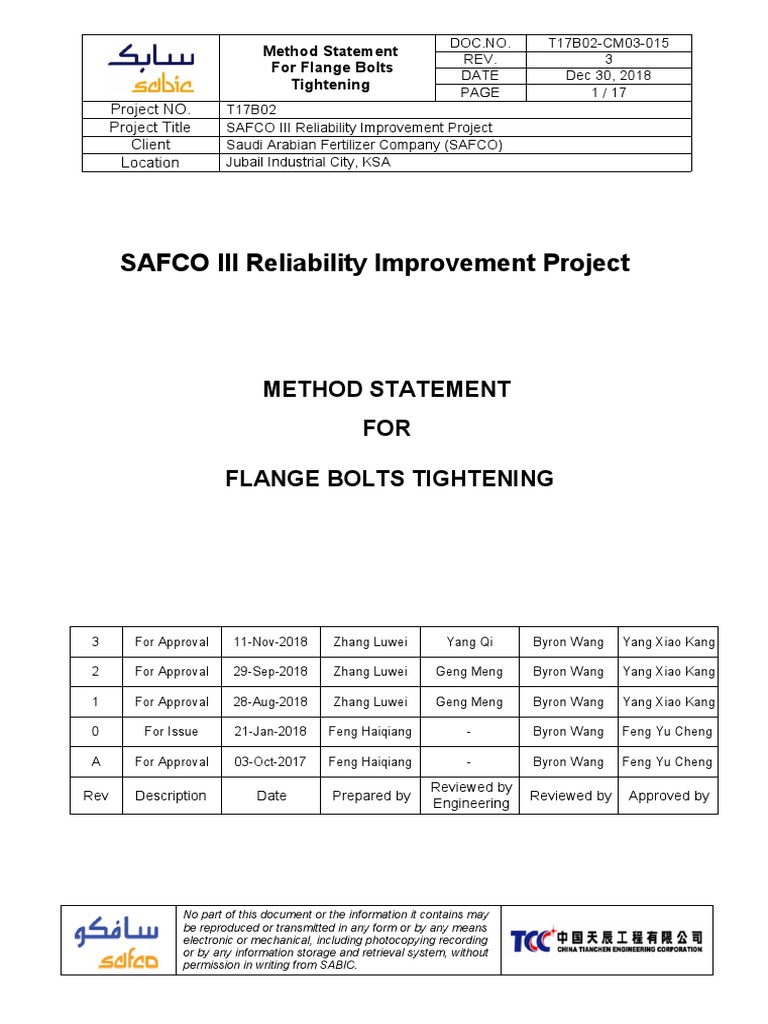 Flange Bolt Tightening Procedure for the SAFCO III Reliability ...