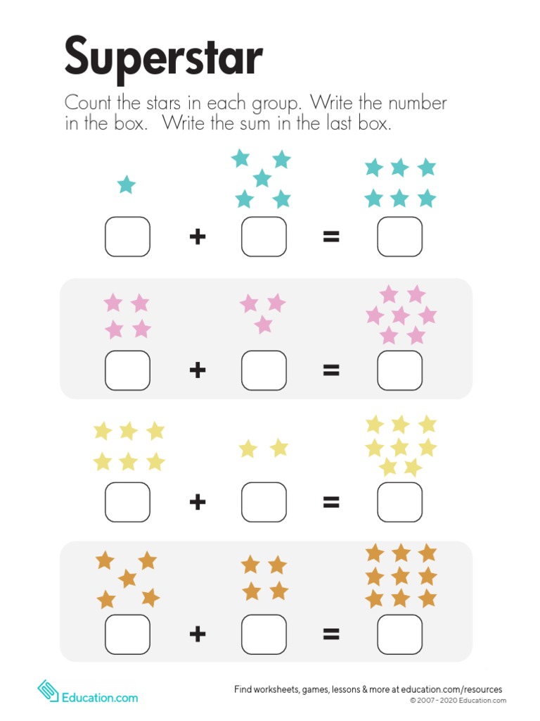 Superstar: Count The Stars in Each Group. Write The Number in The Box ...