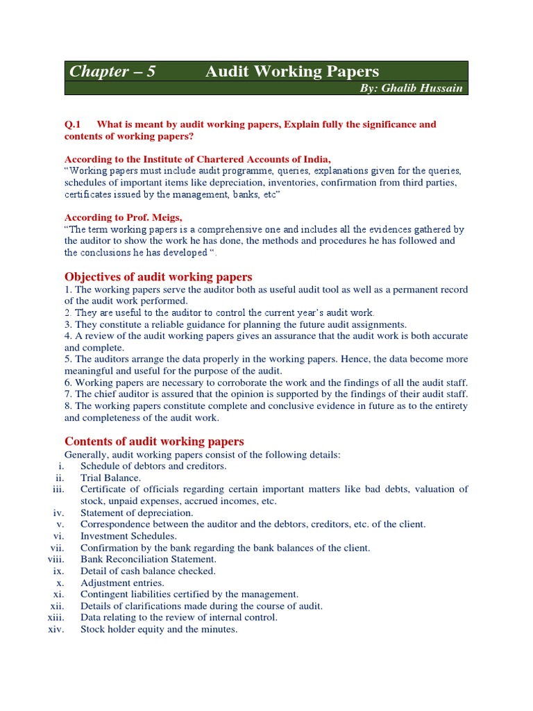 Audit Working Papers | PDF | Audit | Financial Services
