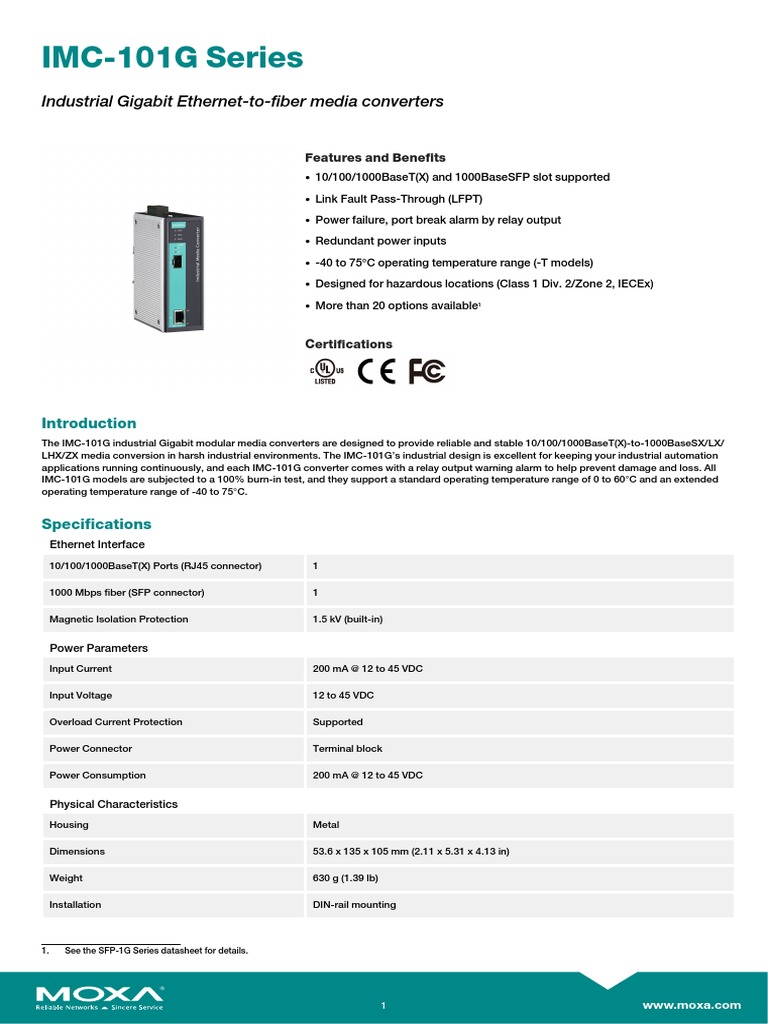 IMC-101G Series: Industrial Gigabit Ethernet-To-Fiber Media Converters ...