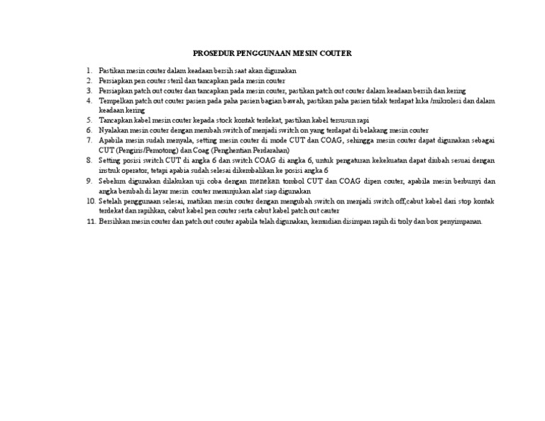 Prosedur Penggunaan Mesin Couter | PDF