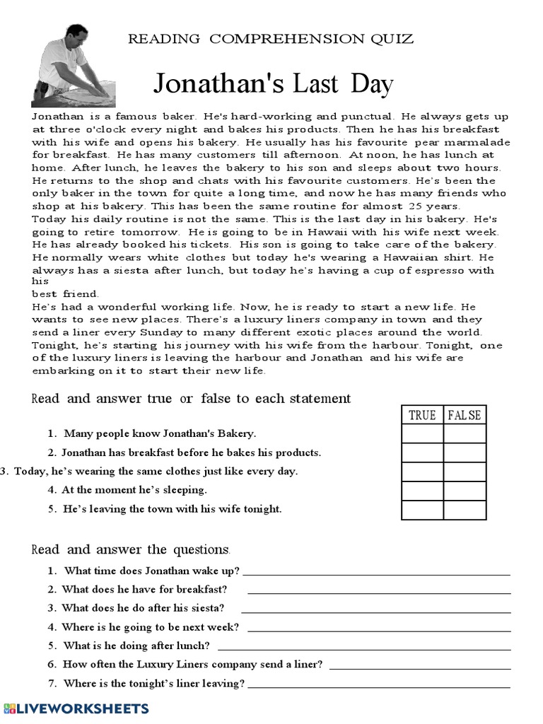 Jonathan's Last Day: Reading Comprehension Quiz | PDF