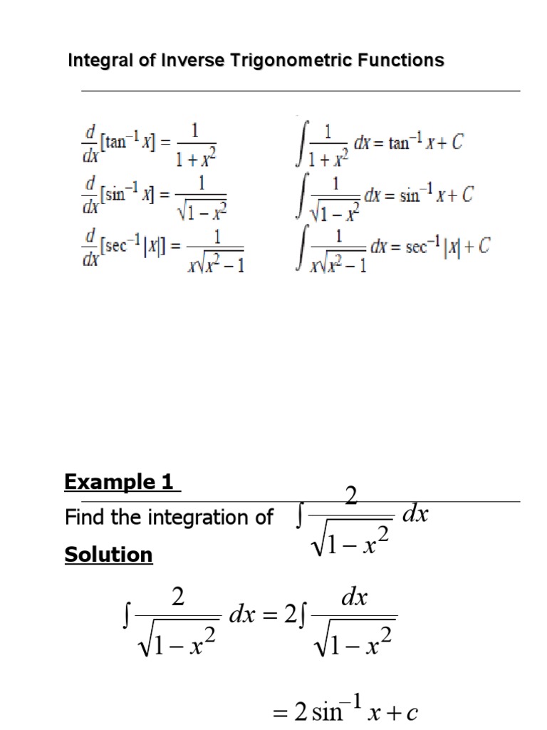 Integrals Of Inverse Trig Functions