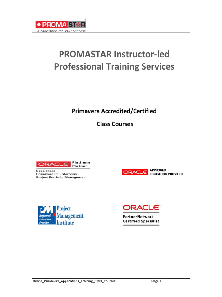 Oracle Primavera Training Programs Course Outline PDF | PDF | Project ...