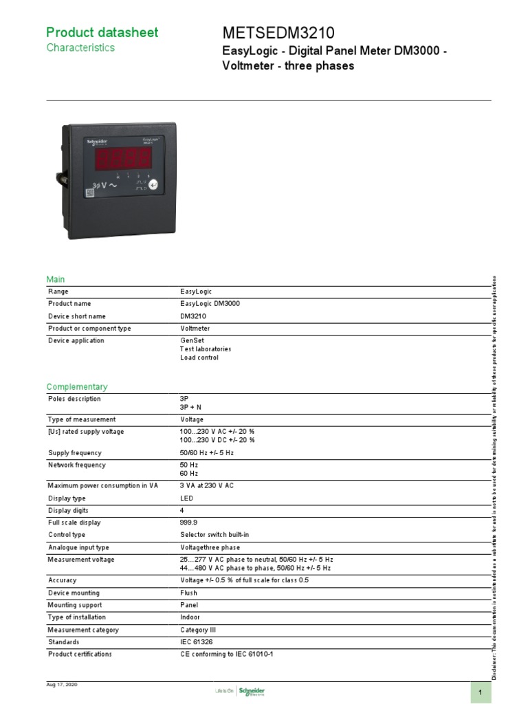 EasyLogic DM1000 - DM3000 Series - METSEDM3210 | PDF | Alternating Current | Electrical Engineering