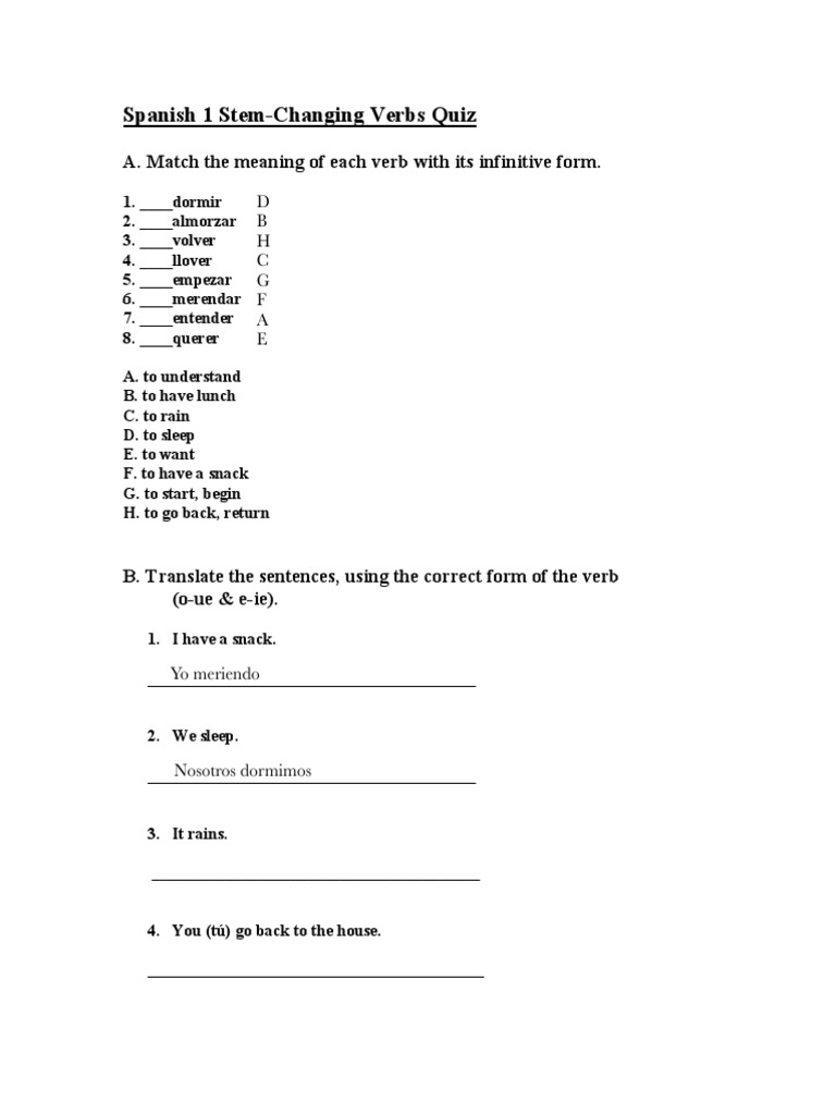 Spanish Stem-Changing Verbs Quiz | PDF | Foreign Language Studies